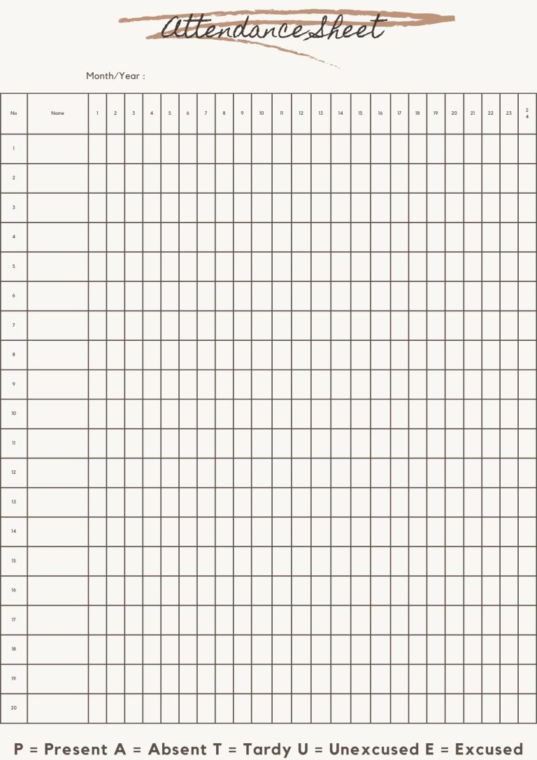 40 Free Printable Attendance Sheets - Printaboles