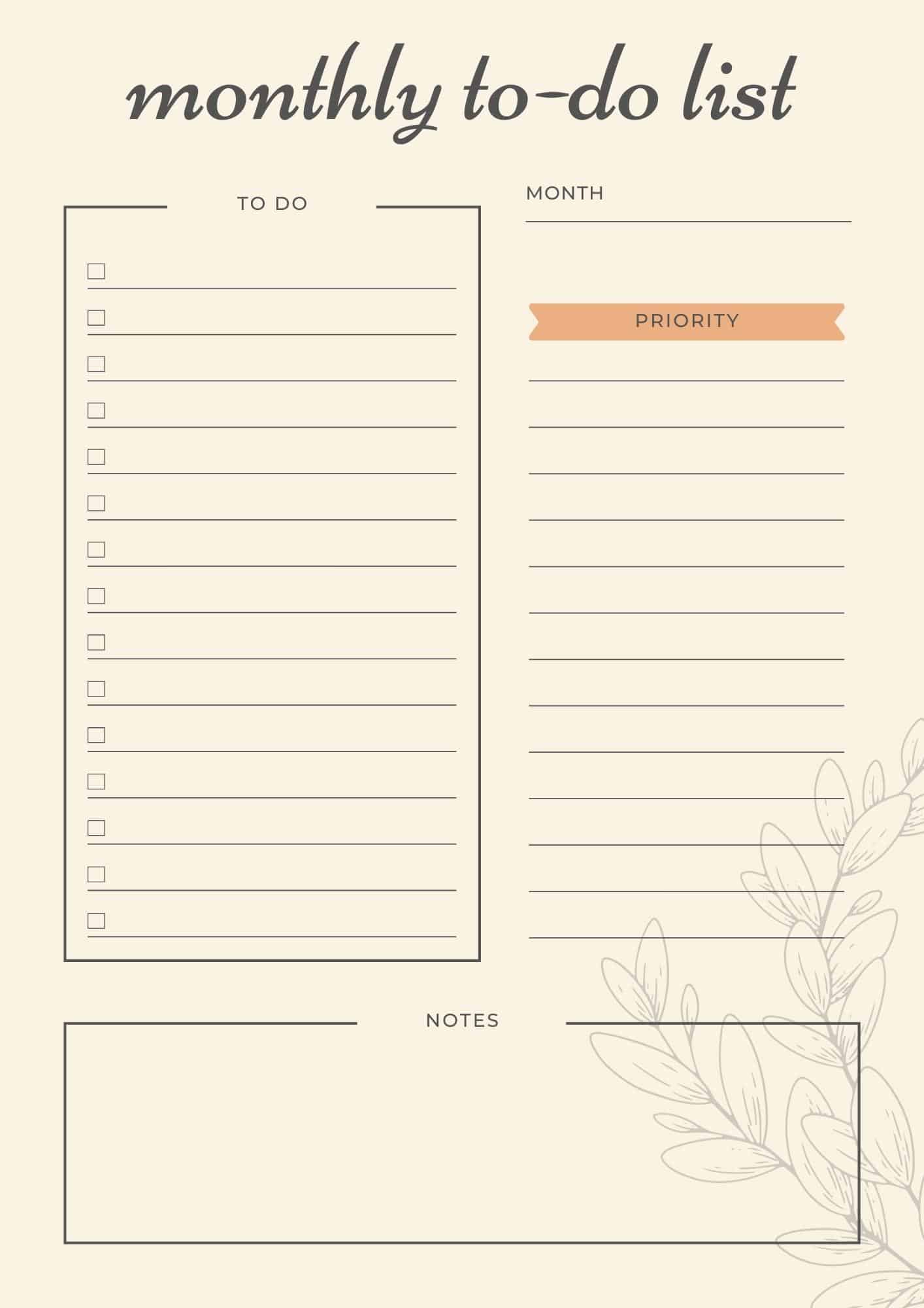 40 Free Printable Monthly To Do Lists | 2023 Calendar Schedule