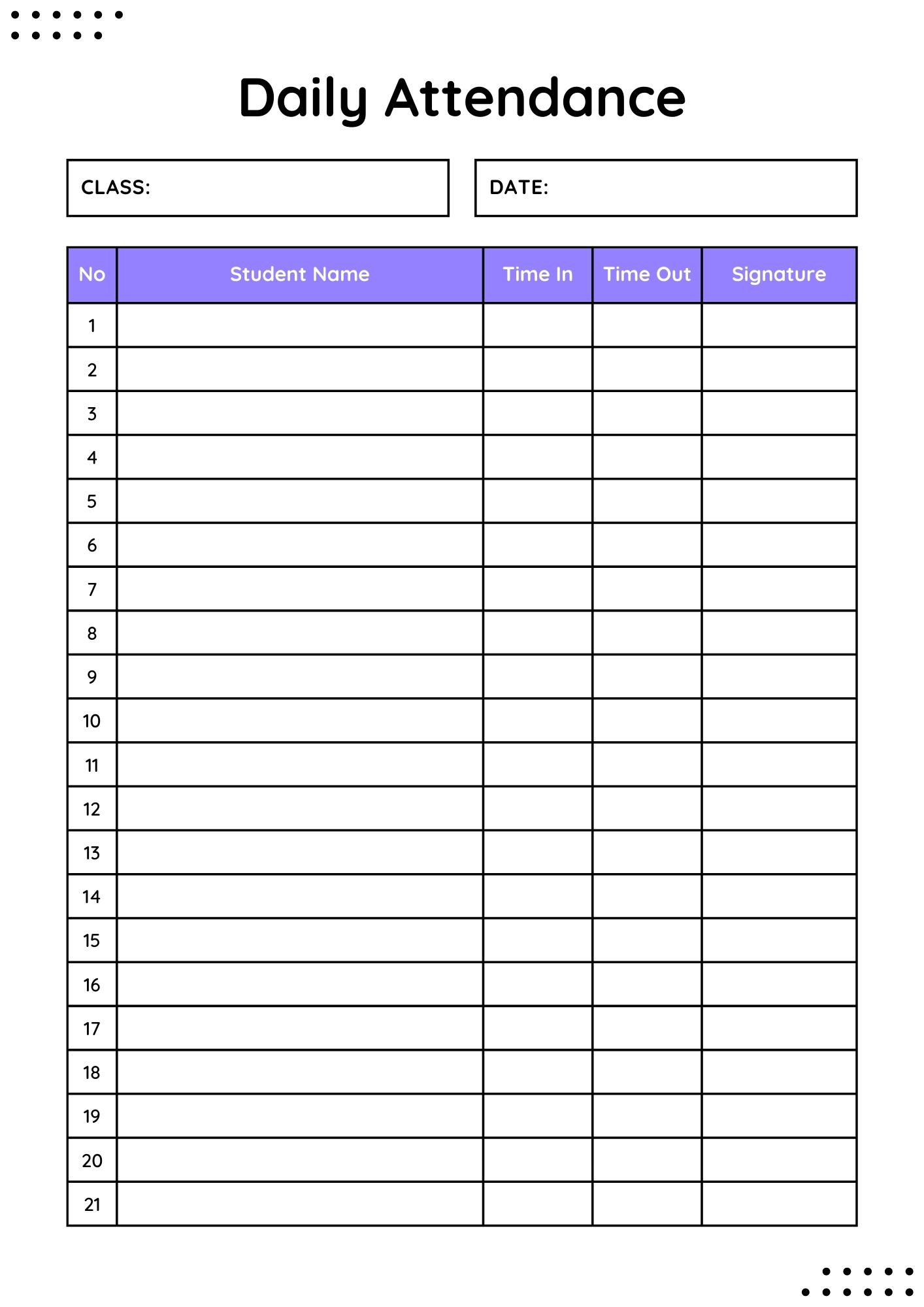 40 Free Printable Attendance Sheets - Printaboles
