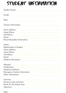 40 Free Printable Student Information Sheets - Printaboles