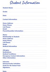 40 Free Printable Student Information Sheets - Printaboles