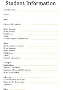 40 Free Printable Student Information Sheets - Printaboles
