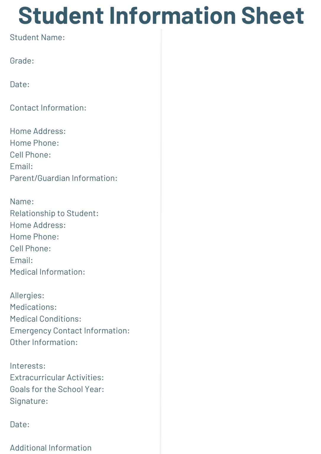 40 Free Printable Student Information Sheets - Printaboles