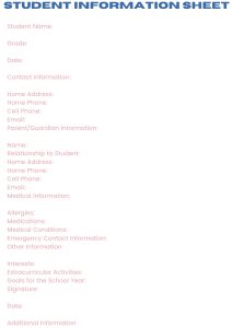40 Free Printable Student Information Sheets - Printaboles