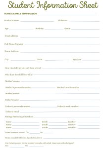 40 Free Printable Student Information Sheets - Printaboles