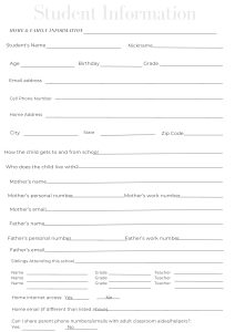 40 Free Printable Student Information Sheets - Printaboles