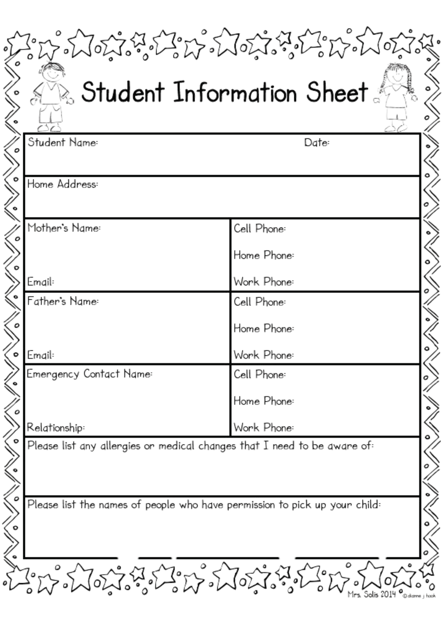 40 Free Printable Student Information Sheets - Printaboles
