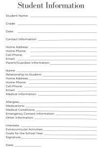 40 Free Printable Student Information Sheets - Printaboles
