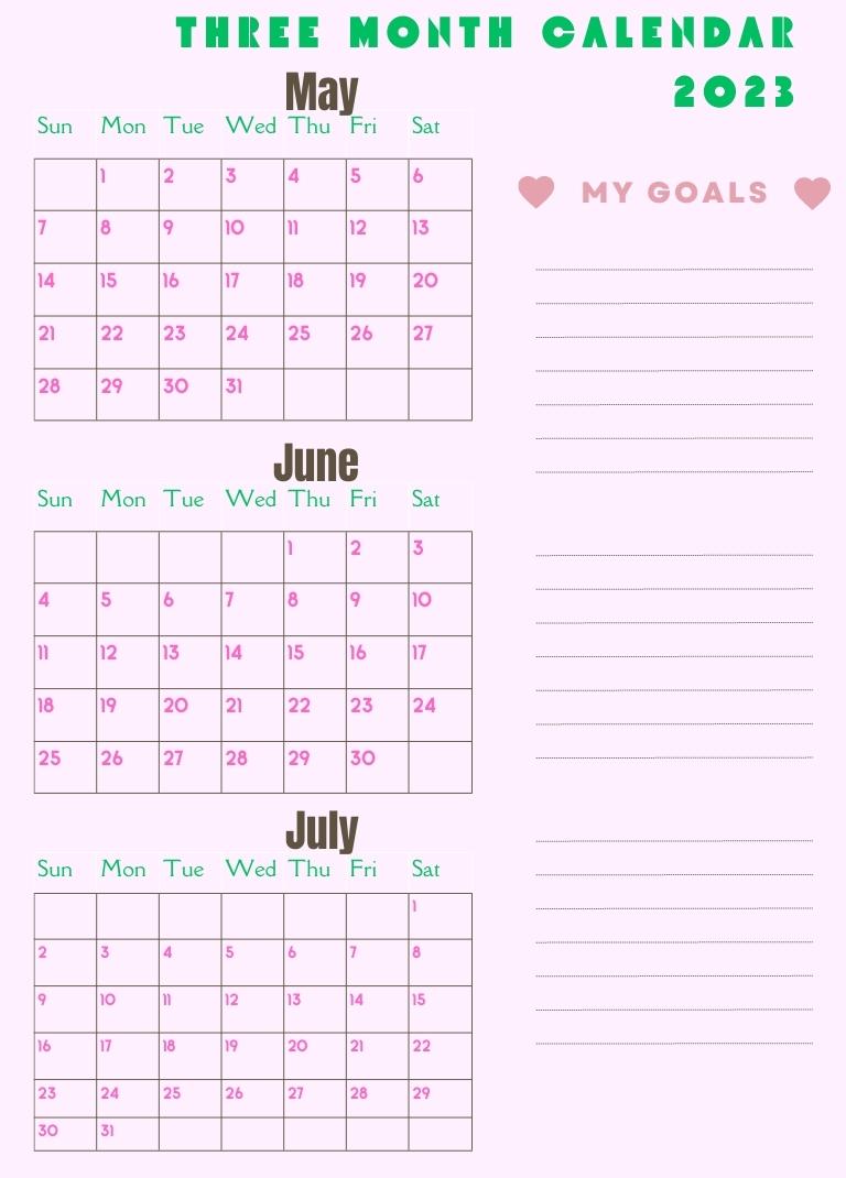 2023 Free Printable Three Month Calendars - Printaboles