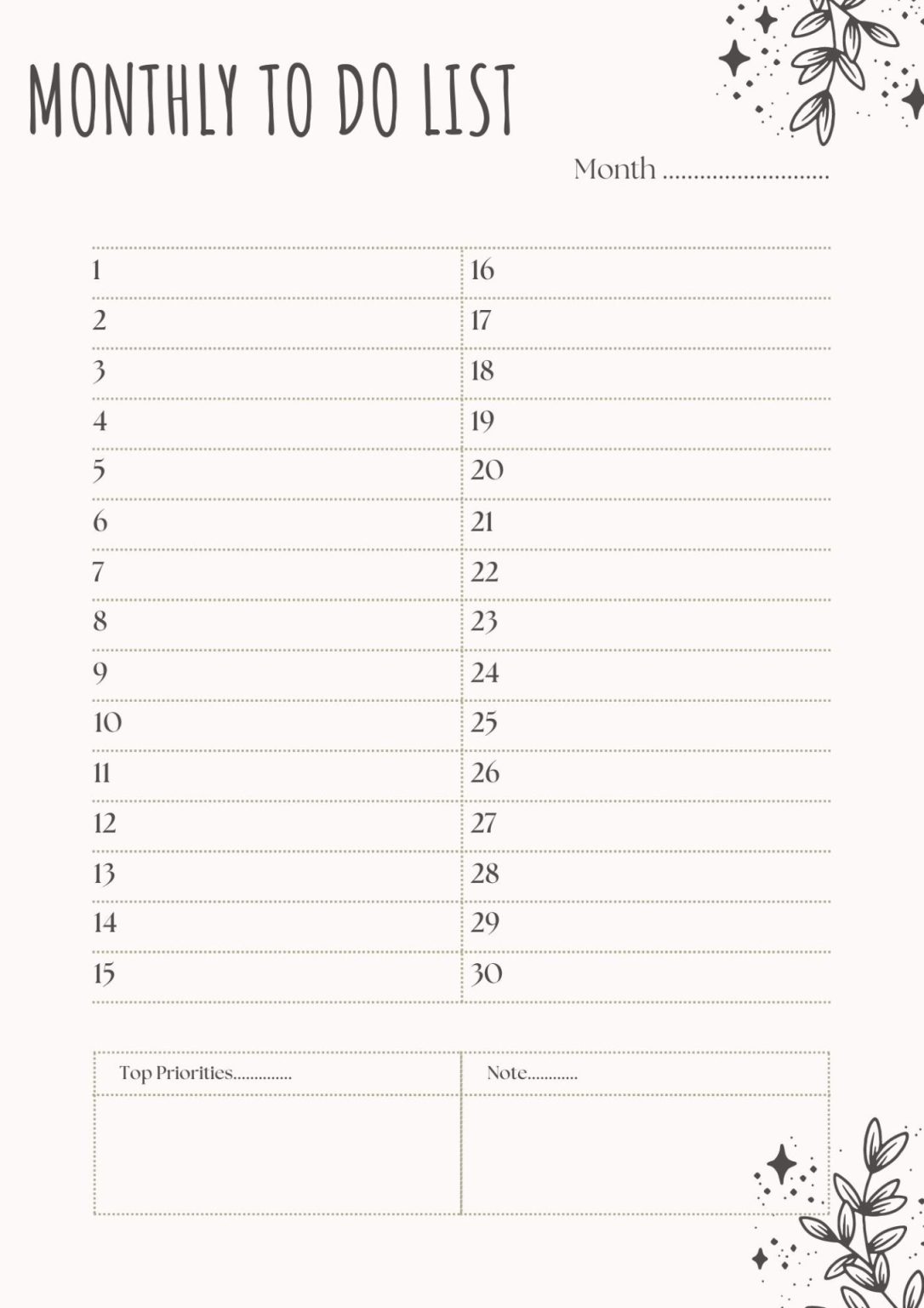40 Free Printable Monthly To Do Lists | 2023 Calendar Schedule
