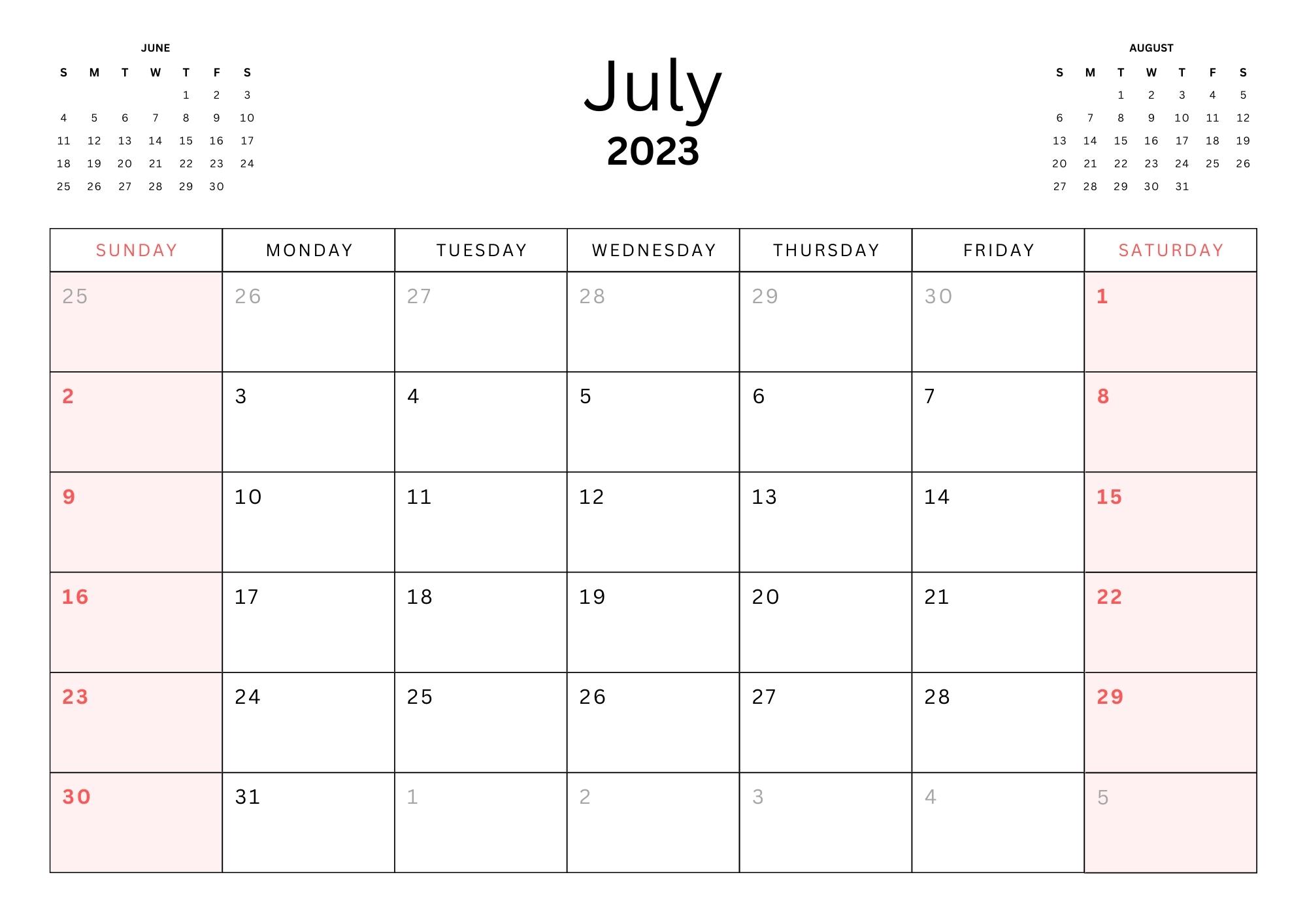 40 July 2023 Printable Calendars - Printaboles